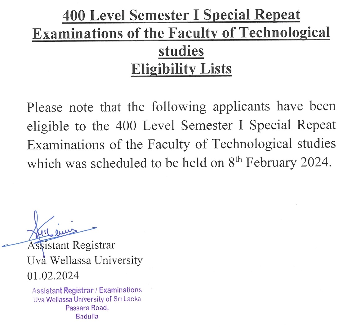 Student Notices | Uva Wellassa University