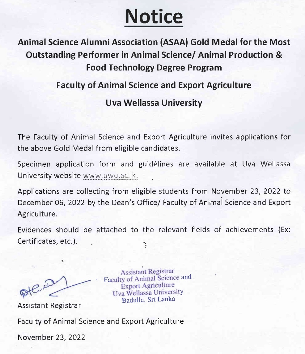 Student Notices | Uva Wellassa University