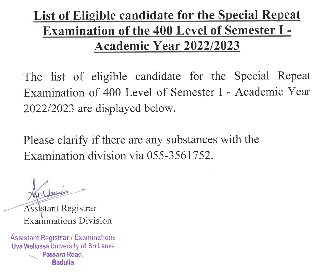 Student Notices | Uva Wellassa University