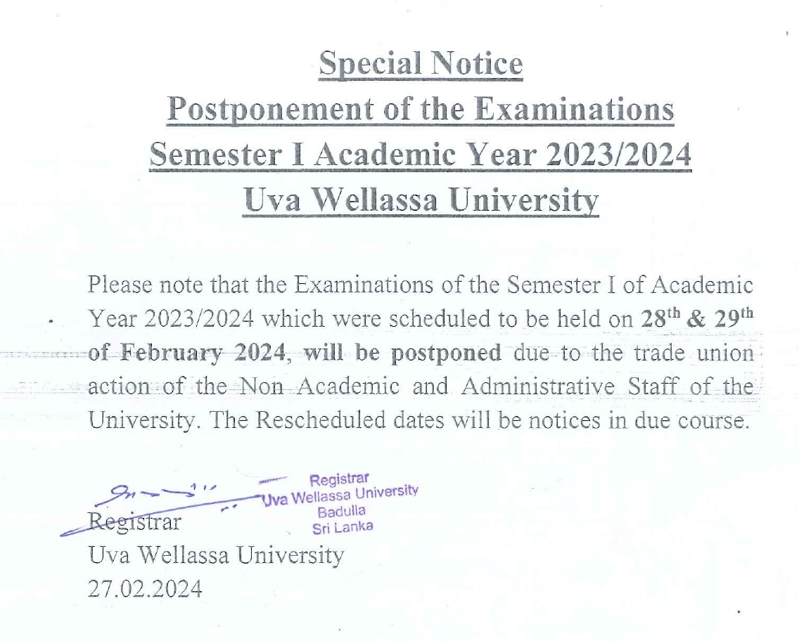 Student Notices | Uva Wellassa University