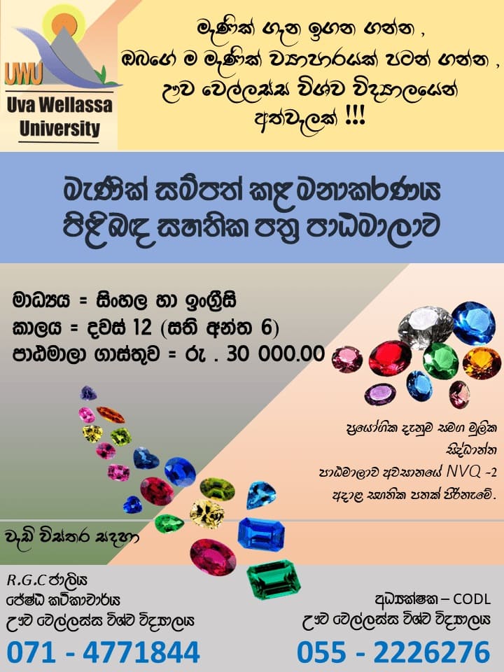 Certificate Course in Gem Resources Management | Uva Wellassa University